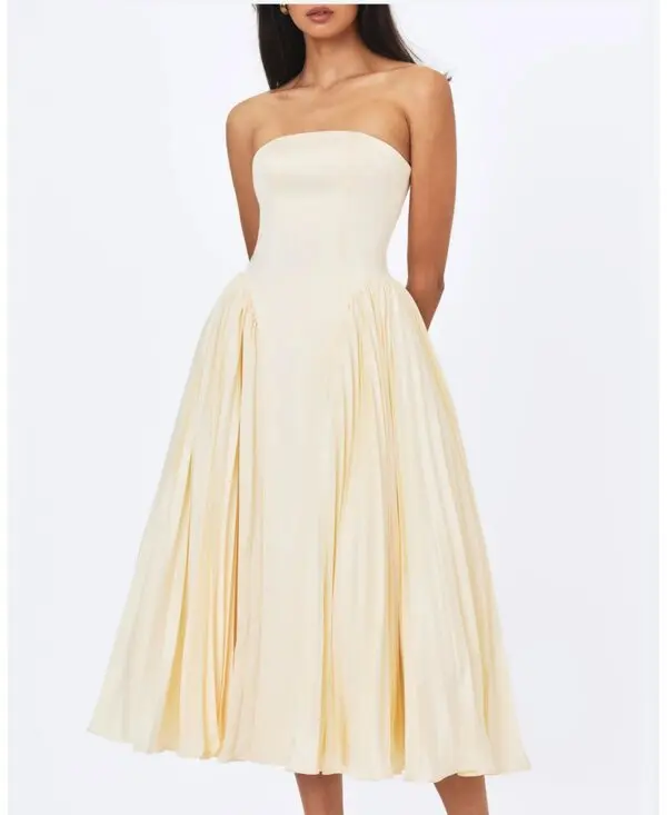 MISS CIRCLE NEW YORK Marnie Pleated Satin Midi Dress