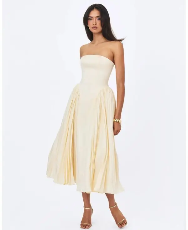 MISS CIRCLE NEW YORK Marnie Pleated Satin Midi Dress