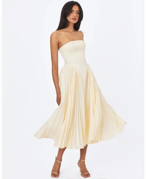 MISS CIRCLE NEW YORK Marnie Pleated Satin Midi Dress