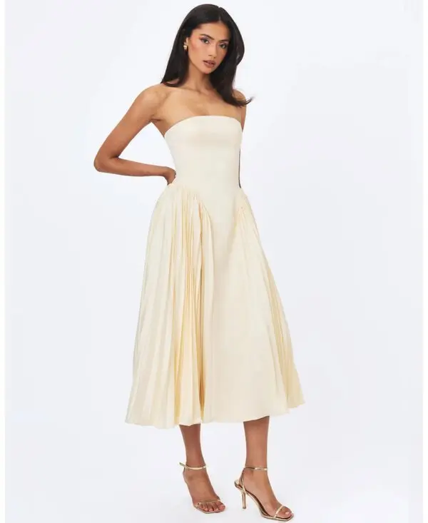 MISS CIRCLE NEW YORK Marnie Pleated Satin Midi Dress