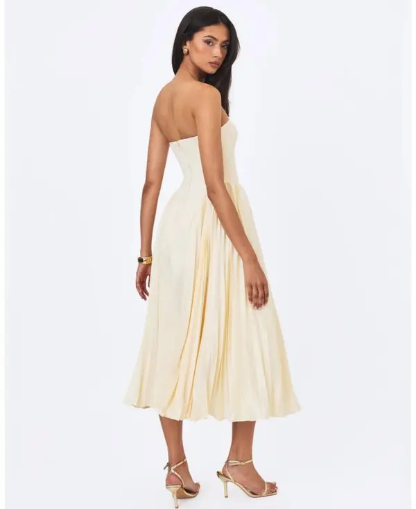 MISS CIRCLE NEW YORK Marnie Pleated Satin Midi Dress