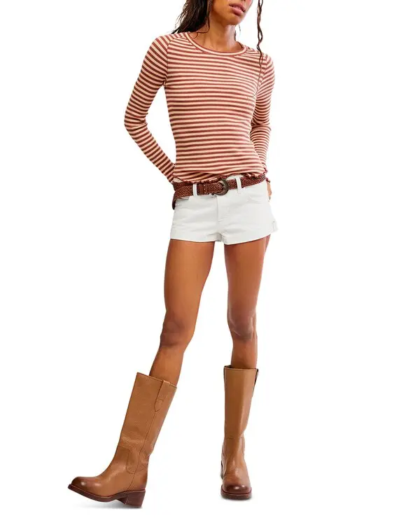 Free People Easy Does It Striped Crewneck Long Sleeve Tee - Brown Combo
