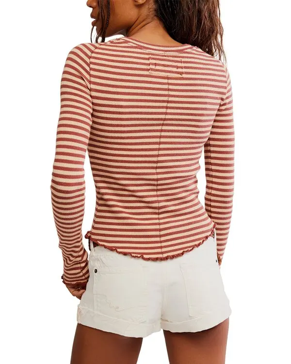Free People Easy Does It Striped Crewneck Long Sleeve Tee - Brown Combo