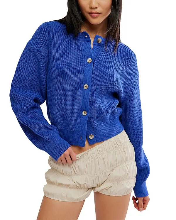 Free People Vienna Cotton Cropped Cardigan - Blue Beam