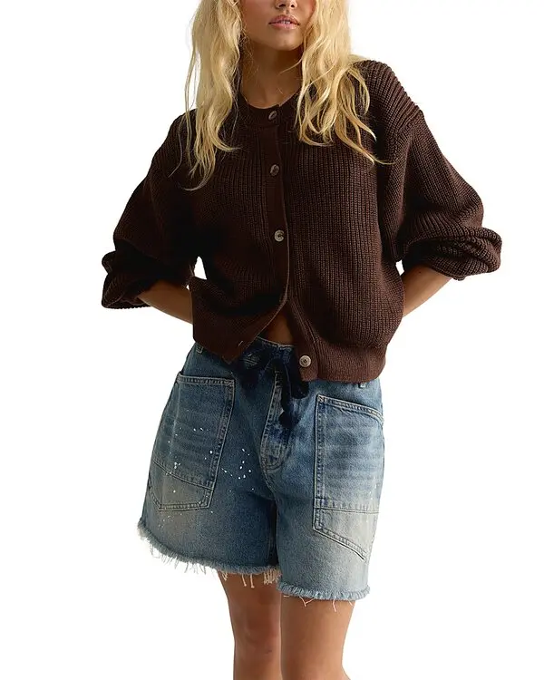 Free People Vienna Cotton Cropped Cardigan - Coffee Bean