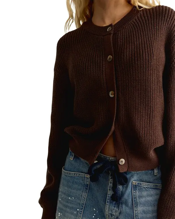 Free People Vienna Cotton Cropped Cardigan - Coffee Bean