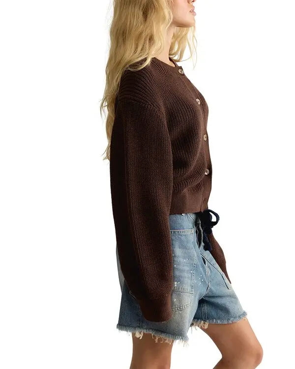 Free People Vienna Cotton Cropped Cardigan - Coffee Bean
