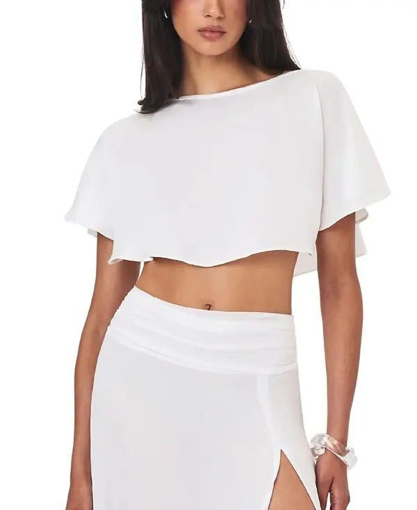 MISS CIRCLE NEW YORK Yarae Satin Boat Neck Cape Effect Top