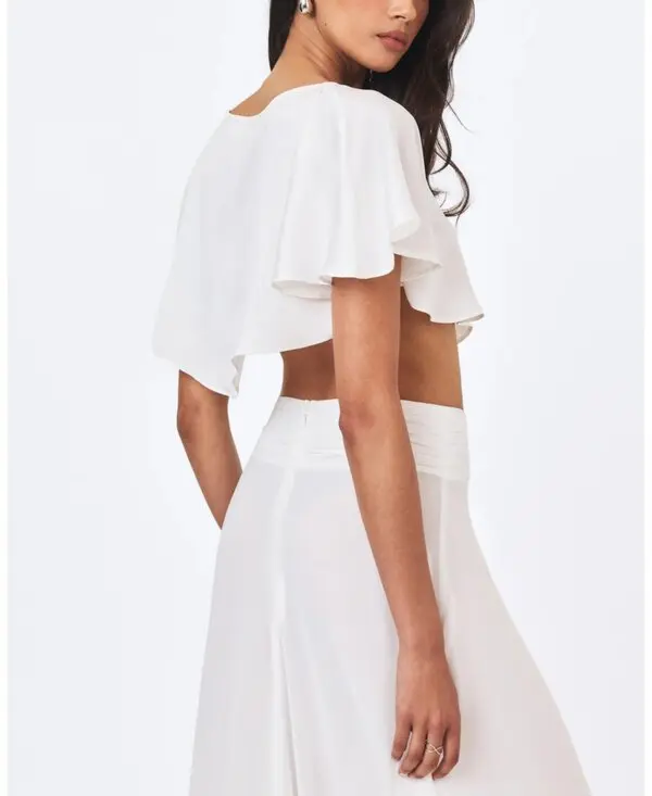 MISS CIRCLE NEW YORK Yarae Satin Boat Neck Cape Effect Top