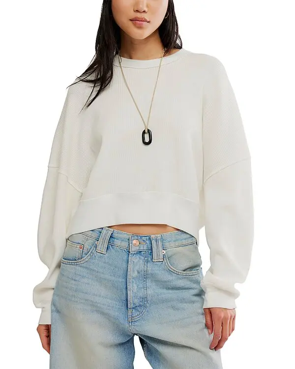 Free People Skyline Thermal Long Sleeve Tee - Clean Ivory