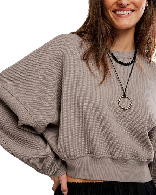 Free People Skyline Thermal Long Sleeve Tee - Petrified