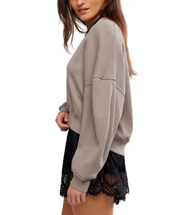 Free People Skyline Thermal Long Sleeve Tee - Petrified