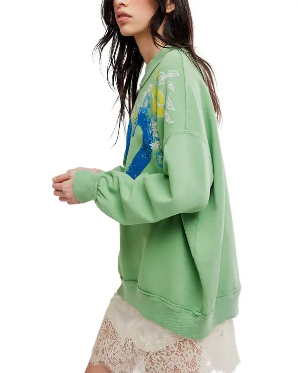 Free People Palm Spring Turtle Graphic Crewneck Sweatshirt