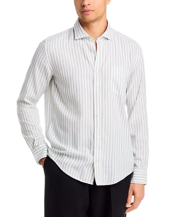 BOSS Rob Spread Collar Stripe Cotton Shirt - Beige