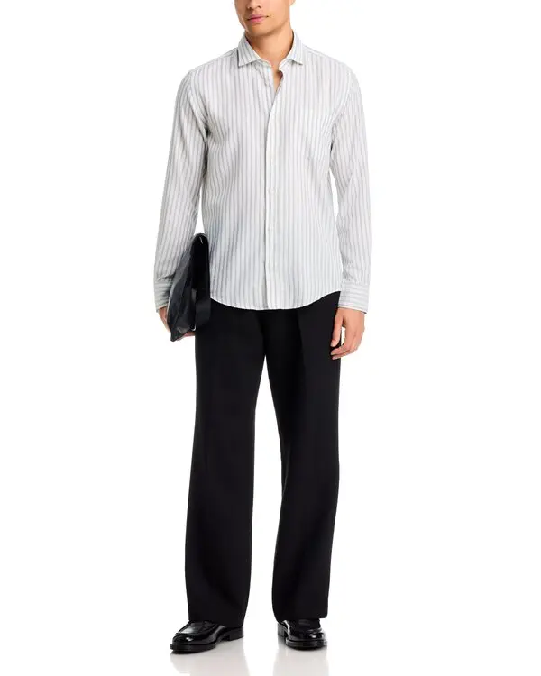 BOSS Rob Spread Collar Stripe Cotton Shirt - Beige