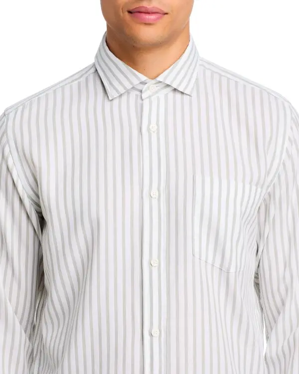 BOSS Rob Spread Collar Stripe Cotton Shirt - Beige