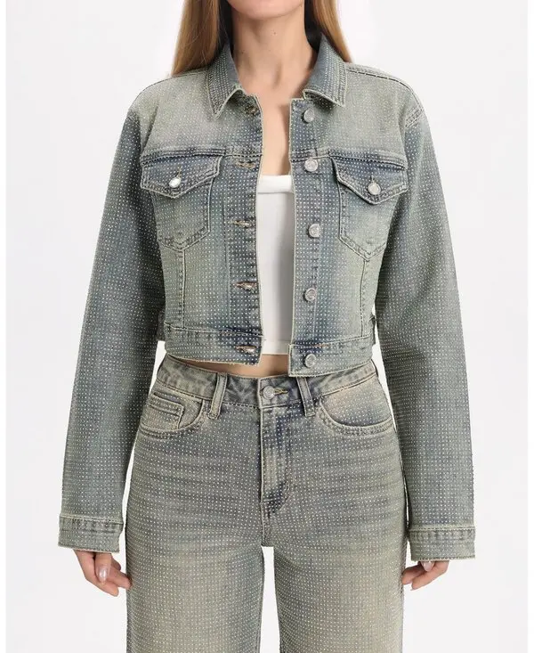 BAYEAS Embellished Denim Cropped Jacket - Green
