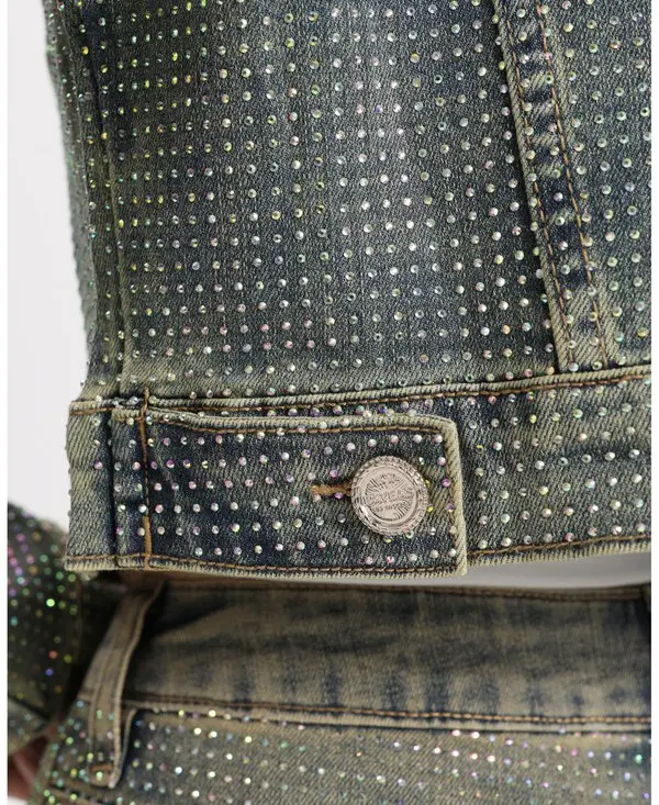 BAYEAS Embellished Denim Cropped Jacket - Green