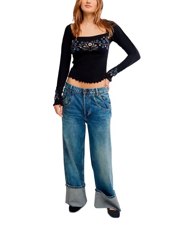 Free People Olivia Embroidered Long Sleeve Top