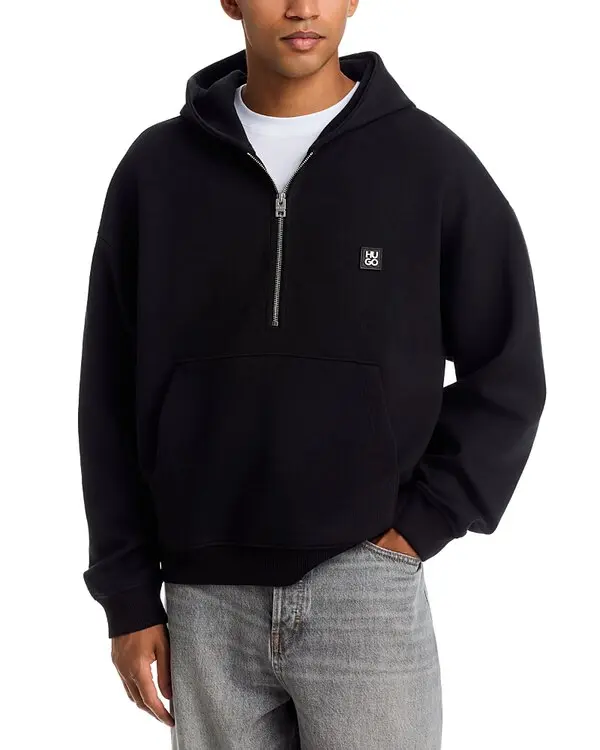 Hugo Dabinhood Cotton Blend Half Zip Hoodie - Black