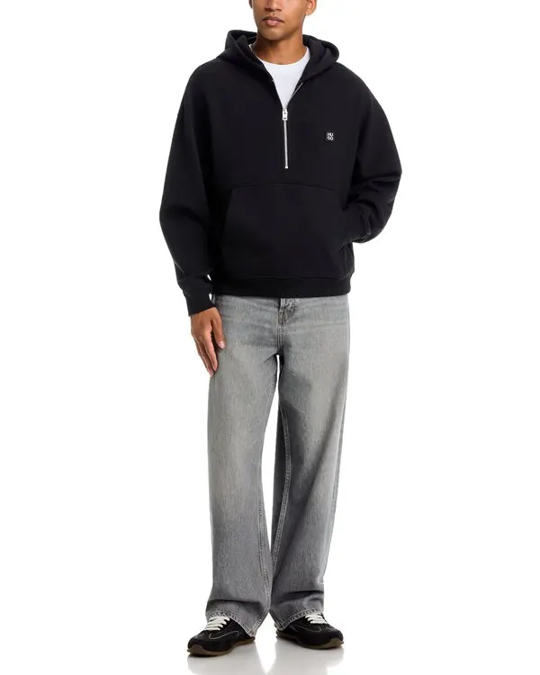 Hugo Dabinhood Cotton Blend Half Zip Hoodie - Black