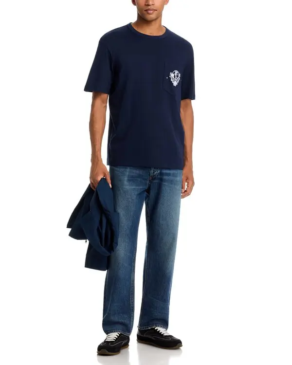 Hugo Durstee Cotton Floral Anchor Graphic Pocket T-shirt - Dark Blue