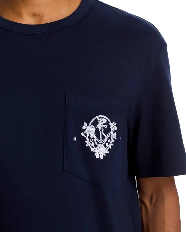 Hugo Durstee Cotton Floral Anchor Graphic Pocket T-shirt - Dark Blue