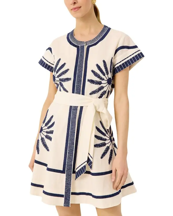 MARIE OLIVER Sable Cotton Linen Belted Dress