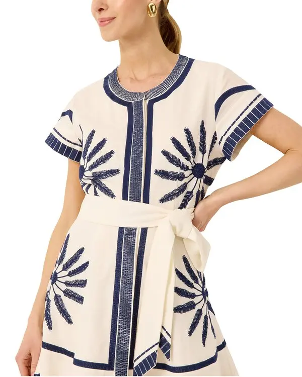 MARIE OLIVER Sable Cotton Linen Belted Dress