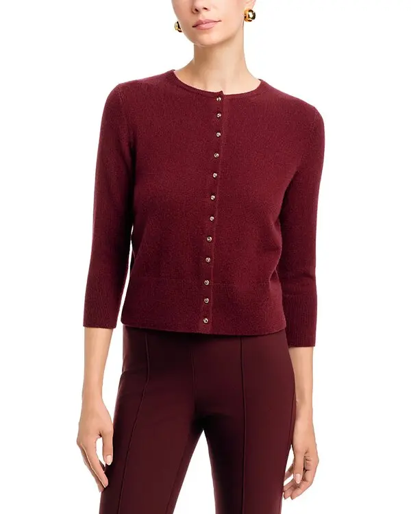 Vince Wool Cashmere Blend Crewneck Cardigan - Black Rose
