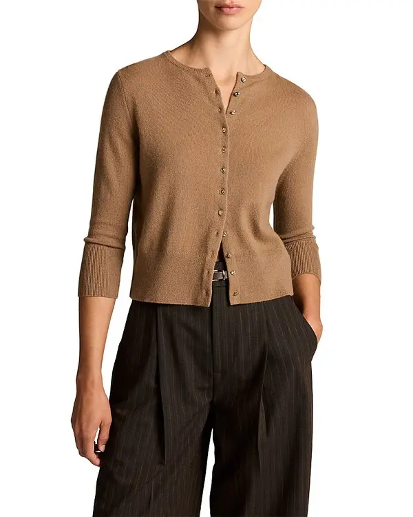 Vince Wool Cashmere Blend Crewneck Cardigan - Canyon