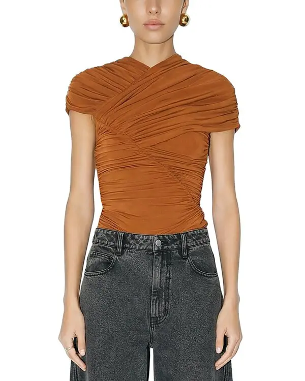 Ronny Kobo Gathered Crossover Top - Almond