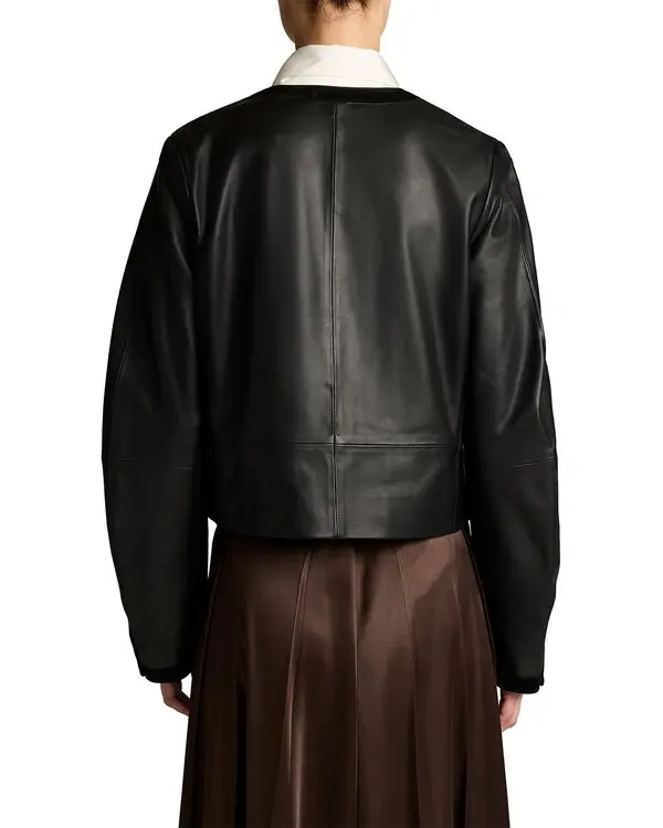 Vince Collarless Crop Leather Jacket - Black