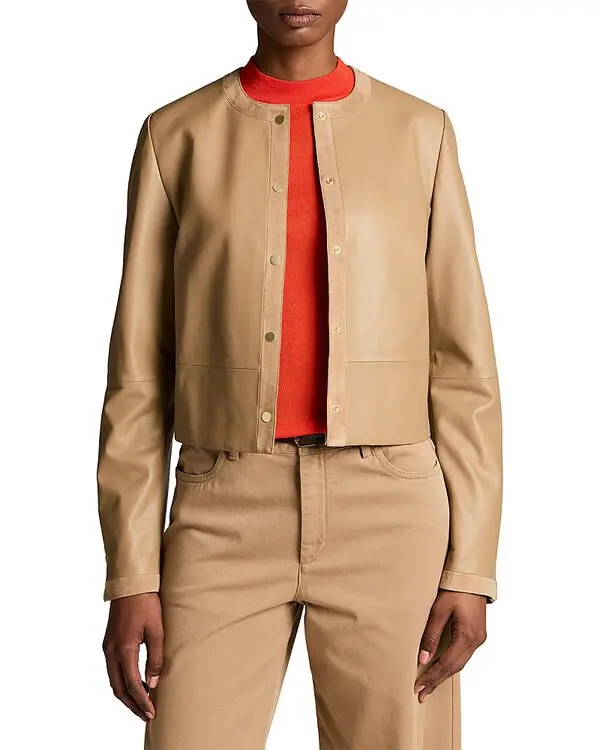 Vince Collarless Cropped Leather Jacket - Carmello