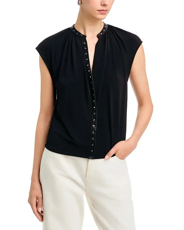 Vince Stud Trim Band Collar Sleeveless Top