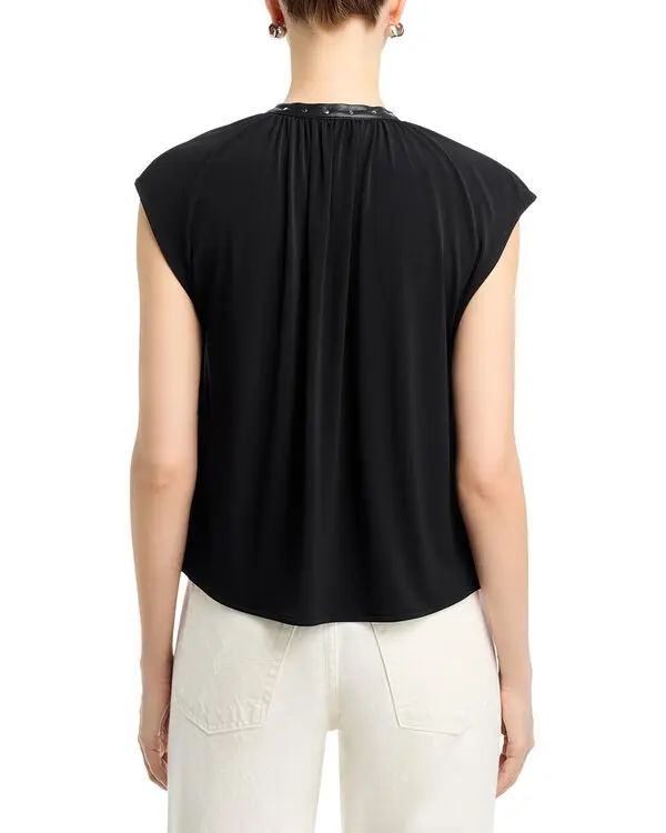 Vince Stud Trim Band Collar Sleeveless Top