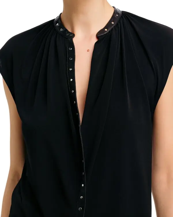 Vince Stud Trim Band Collar Sleeveless Top
