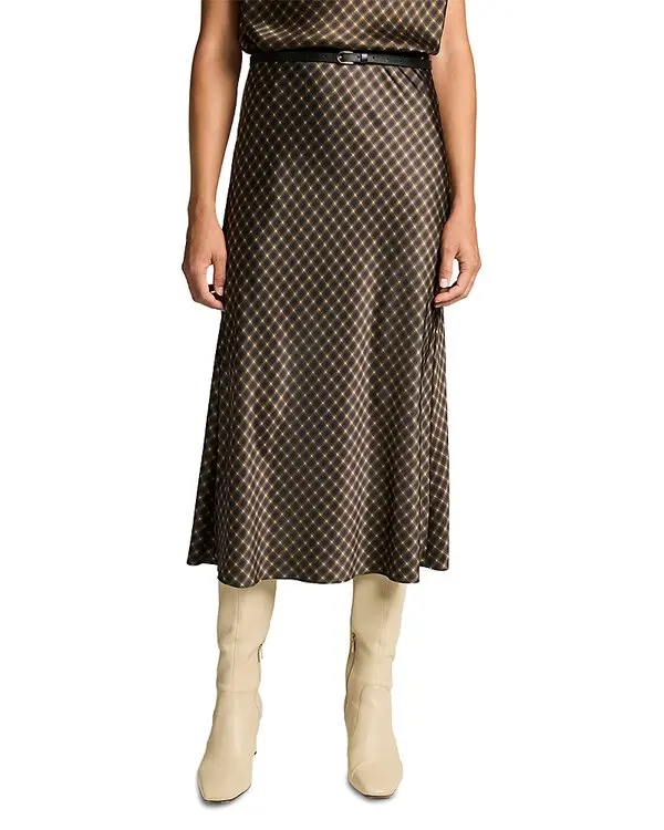Vince Plaid Midi Slip Skirt - Black/camel