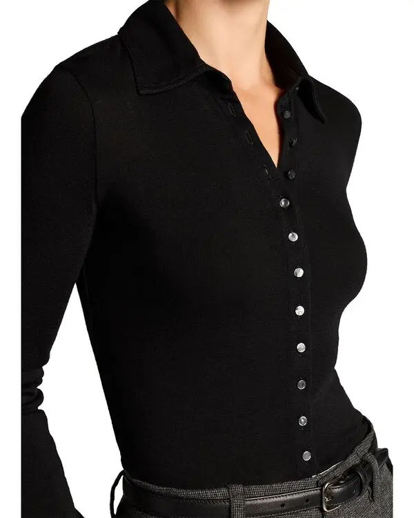 Vince Collared Button Front Long Sleeve Top
