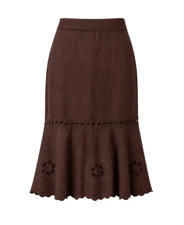 CARTOLINA Marlo Embroidered Linen Midi Skirt - Red