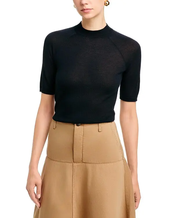 Vince Cashmere Silk Raglan Mock Neck Tee