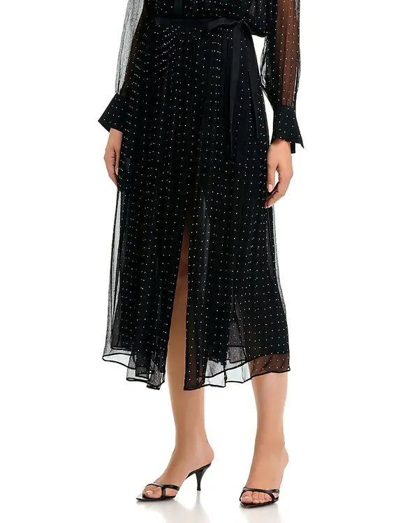 Vince Embellished Dot Sheer Gathered Midi Skirt