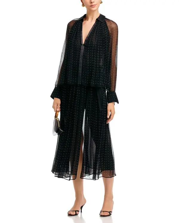 Vince Embellished Dot Sheer Gathered Midi Skirt