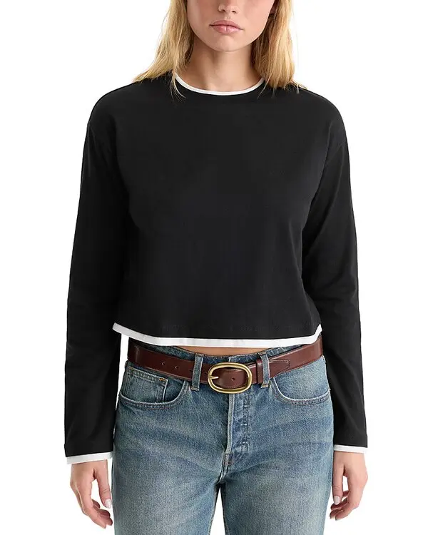 Good American Long Sleeve Layered Tee With Stripes - Black