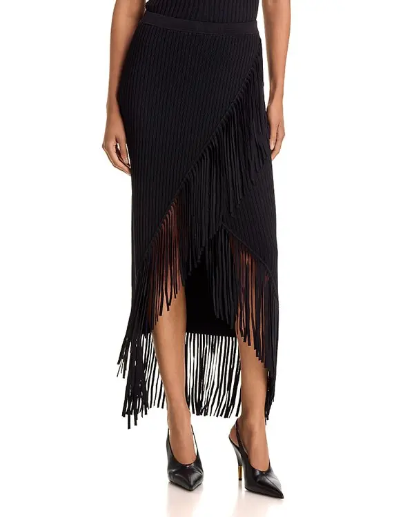 TOCCIN Giana Asymmetric Fringe Midi Skirt