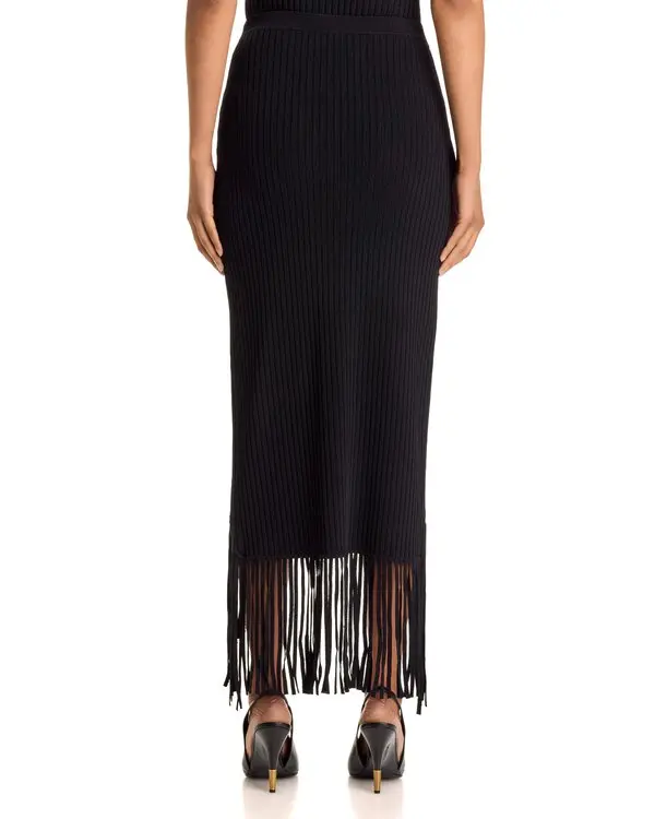 TOCCIN Giana Asymmetric Fringe Midi Skirt