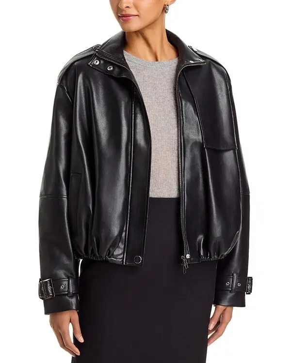 TOCCIN Alyssa Faux Leather Funnel Neck Bomber Jacket
