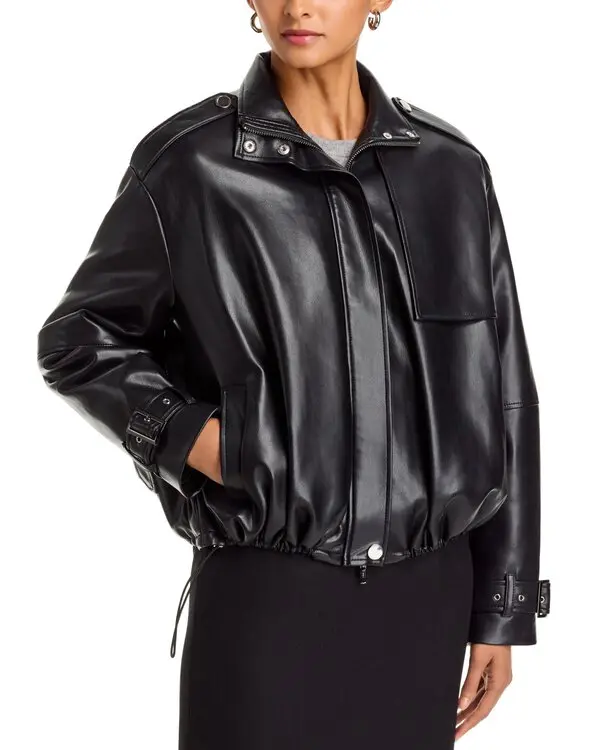 TOCCIN Alyssa Faux Leather Funnel Neck Bomber Jacket