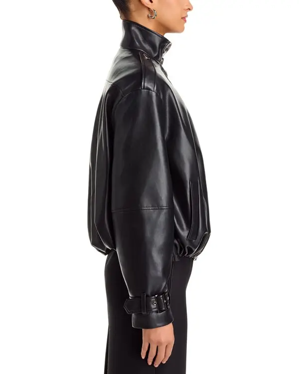 TOCCIN Alyssa Faux Leather Funnel Neck Bomber Jacket