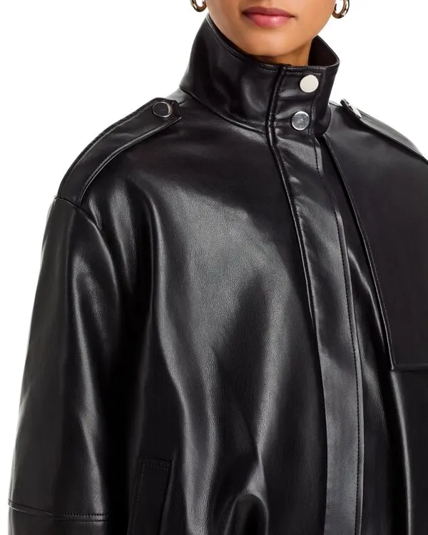 TOCCIN Alyssa Faux Leather Funnel Neck Bomber Jacket